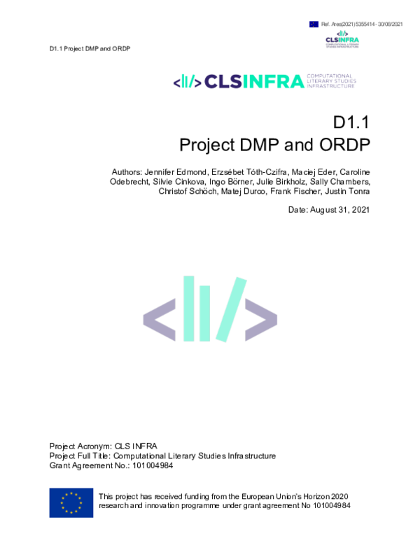 (PDF) CLS INFRA D1.1 Data Management Plan and Open Research Data Pilot (V1, M6)