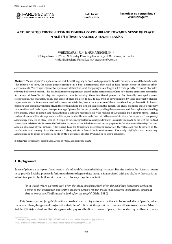 (PDF) A study of the contribution of temporary assemblage towards sense of place: in Aluth ...