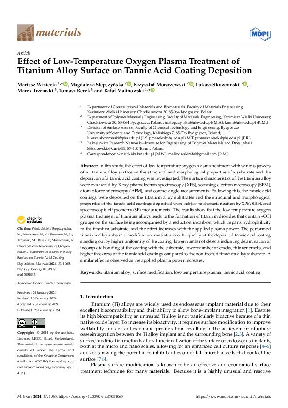 (PDF) Effect of Low-Temperature Oxygen Plasma Treatment of Titanium ...