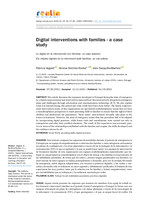 (PDF) Digital interventions with families - a case study