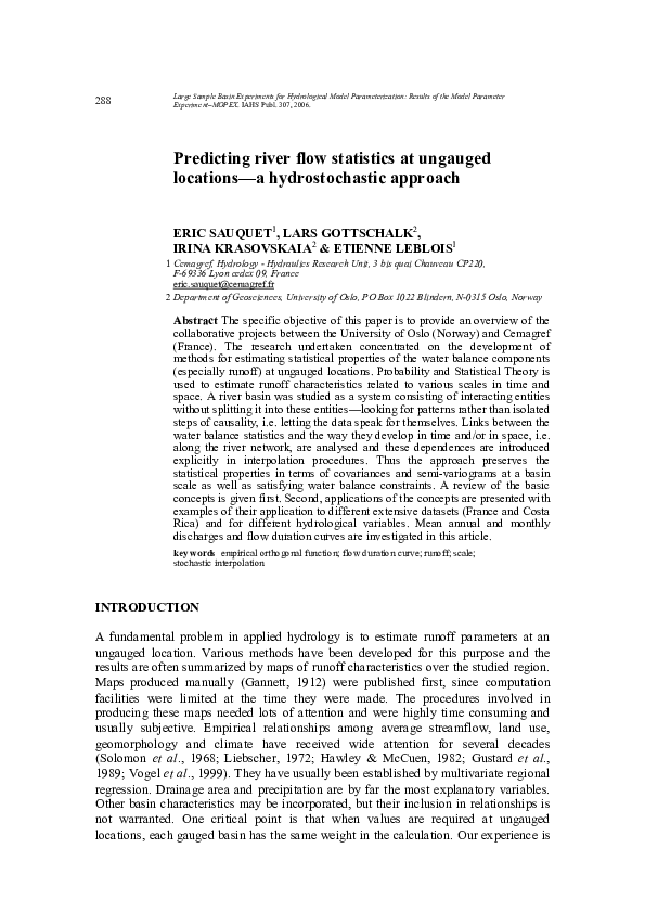 (PDF) Hydrostochastic Model for Ungauged River Flow