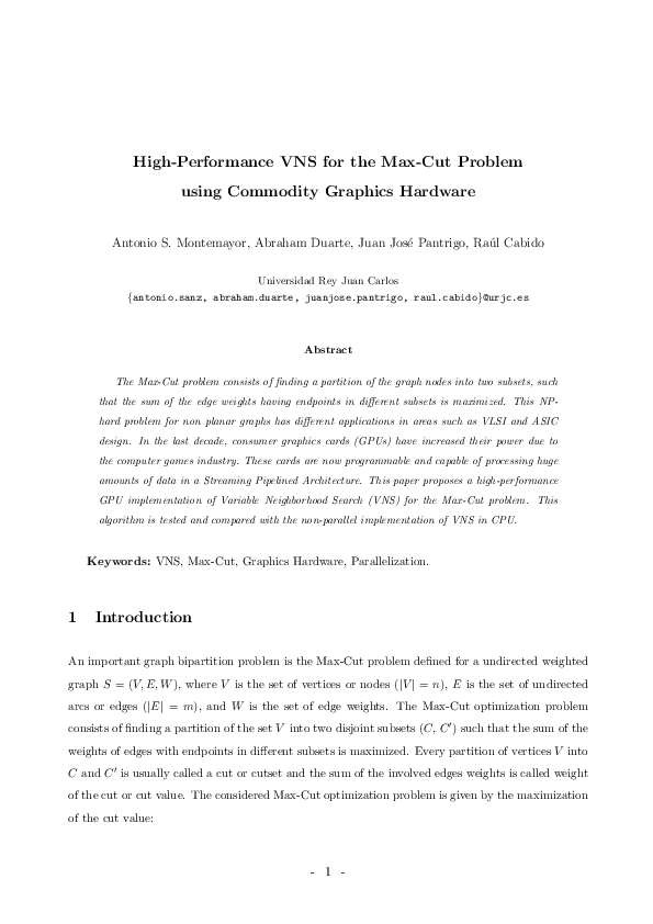(PDF) High-Performance VNS for the Max-Cut Problem using Commodity Graphics Hardware