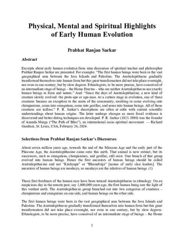 (PDF) Physical, Mental and Spiritual Highlights of Early Human Evolution