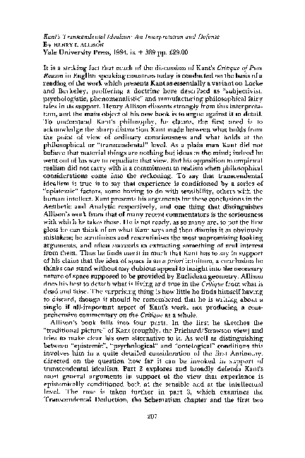 (PDF) Kant's Transcendental Idealism: An Interpretation and Defense