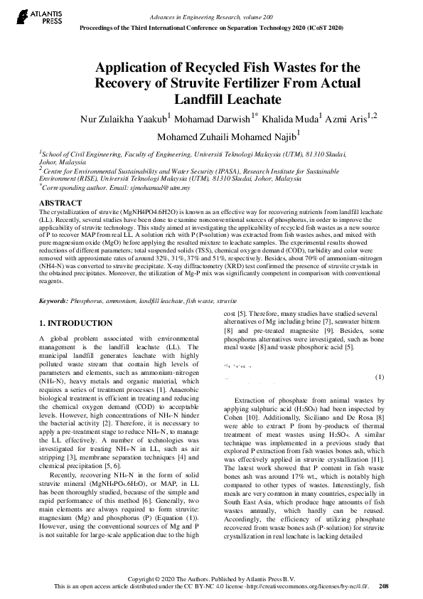 (PDF) Application of Recycled Fish Wastes for the Recovery of Struvite ...