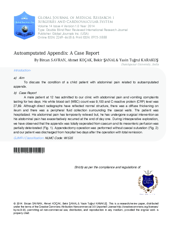 (PDF) Autoamputated Appendix: A Case Report