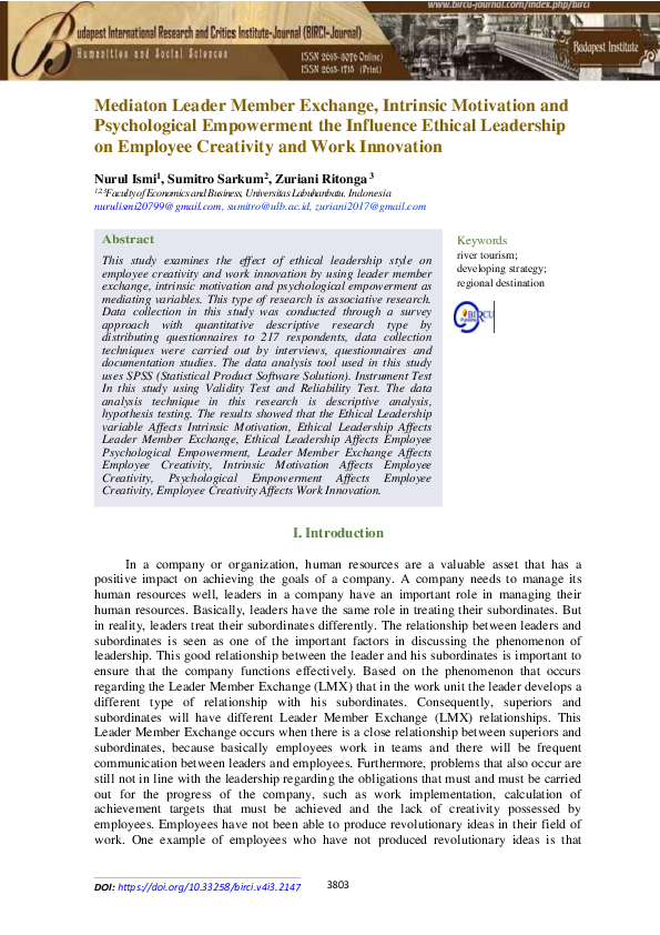 (PDF) Mediaton Leader Member Exchange, Intrinsic Motivation and Psychological Empowerment the ...