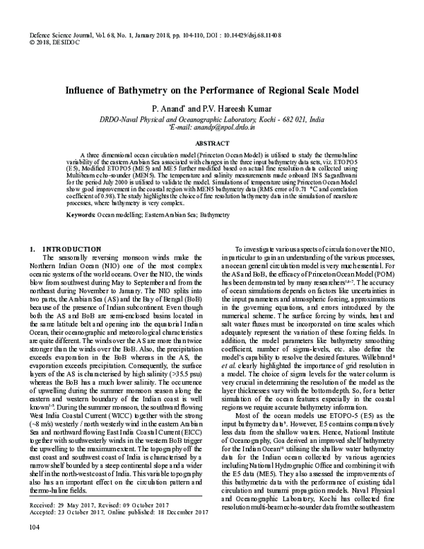 Pdf Influence Of Bathymetry On The Performance Of Regional Scale Model