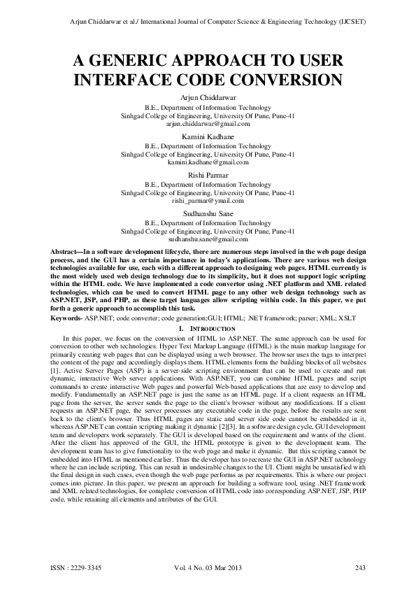 (PDF) A Generic Approach to User Interface Code Conversion
