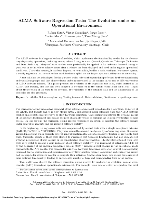 (PDF) ALMA software regression tests: the evolution under an ...