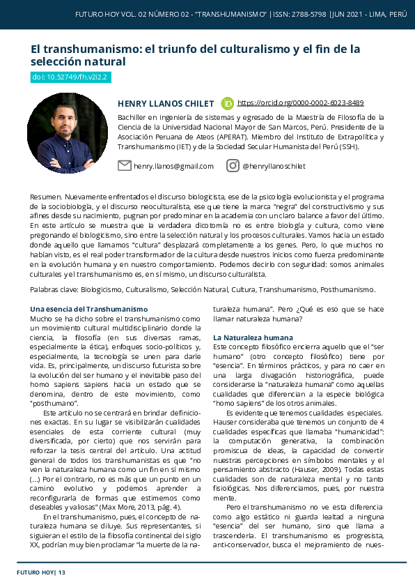 (PDF) El Transhumanismo: El Triunfo del culturalismo y el fin de la ...