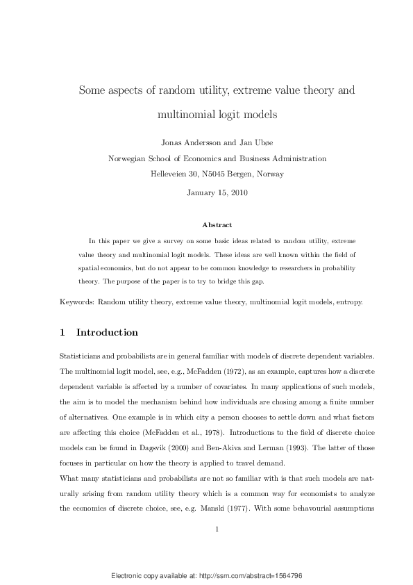 (PDF) Some Aspects of Random Utility, Extreme Value Theory and Multinomial Logit Models