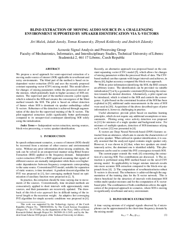 Pdf Blind Extraction Of Moving Audio Source In A Challenging