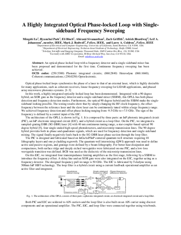 (PDF) A Highly Integrated Optical Phase-locked Loop with Singlesideband Frequency Sweeping