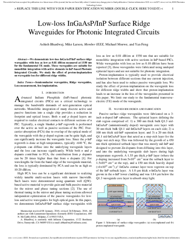 (PDF) Low-Loss InGaAsP/InP Surface Ridge Waveguides for Photonic Integrated Circuits