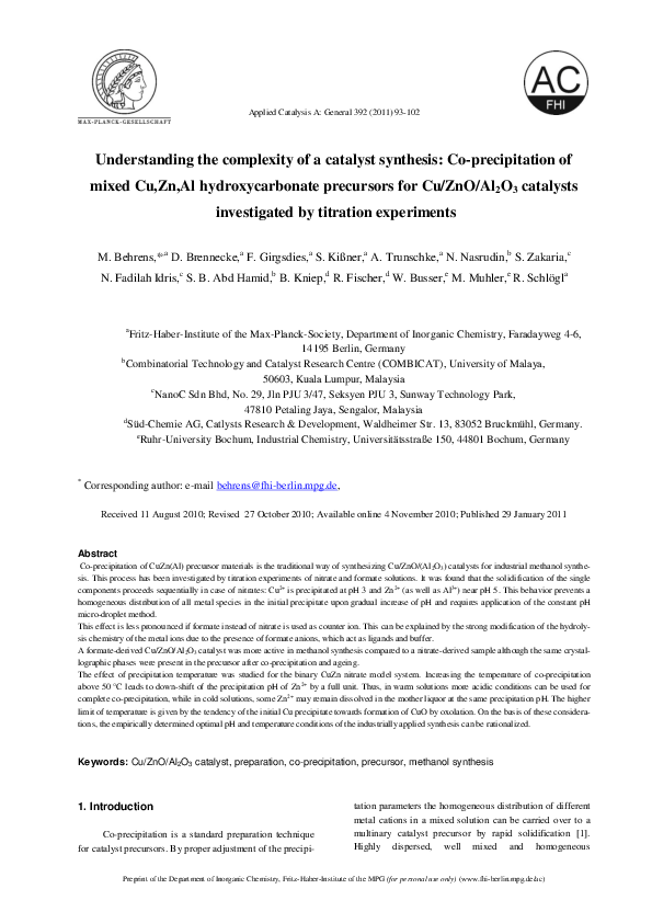 (PDF) Understanding the complexity of a catalyst synthesis: Co ...