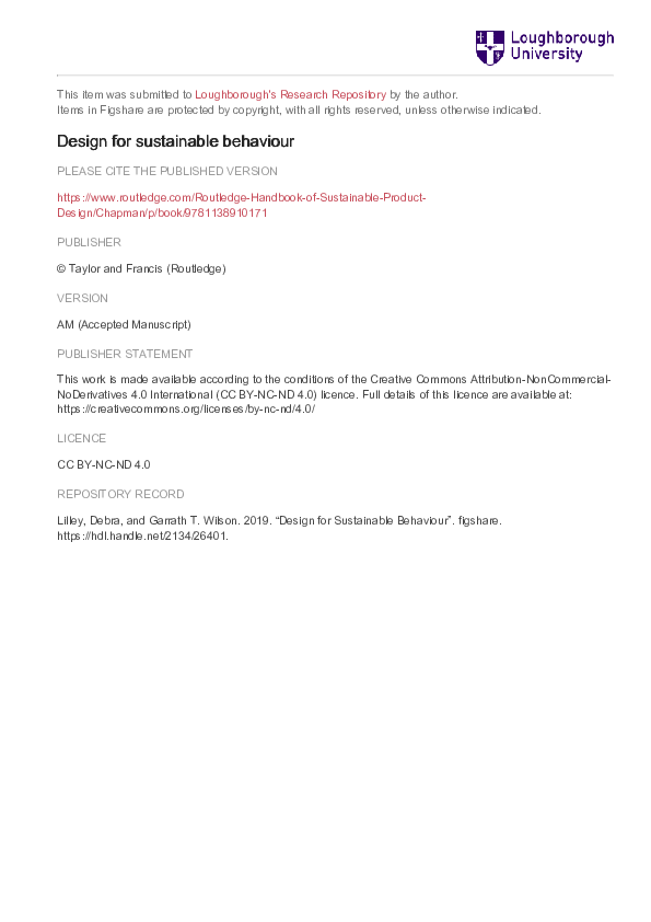 (PDF) Design for sustainable behaviour