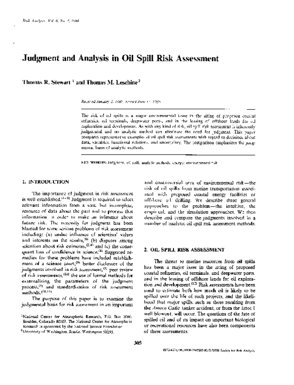(PDF) Judgment and Analysis in Oil Spill Risk Assessment