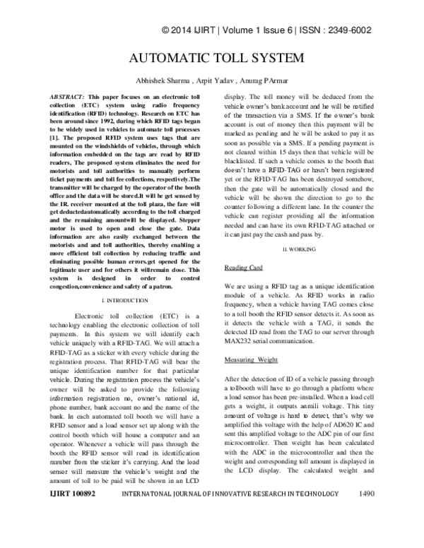 (PDF) Automatic Toll System