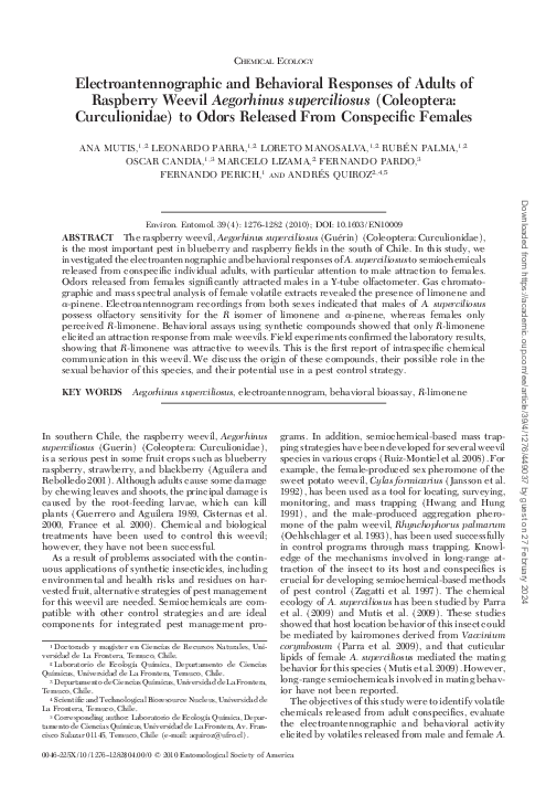 (PDF) Electroantennographic and Behavioral Responses of Adults of Raspberry Weevil Aegorhinus ...
