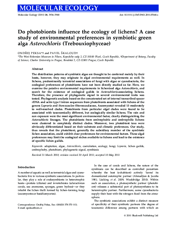 (PDF) Do photobionts influence the ecology of lichens? A case study of ...