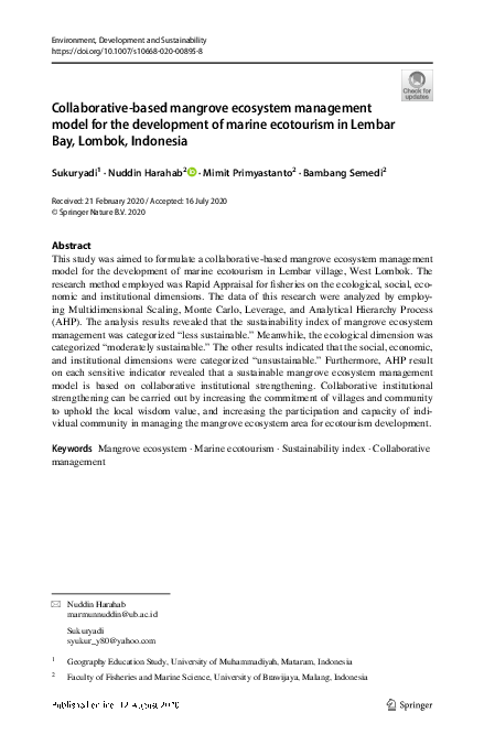 (PDF) Collaborative-based mangrove ecosystem management model for the ...