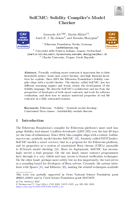 (PDF) SolCMC: Solidity Compiler’s Model Checker