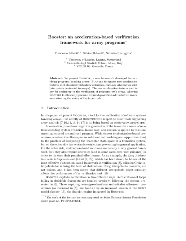Pdf Booster An Acceleration Based Verification Framework For Array Programs