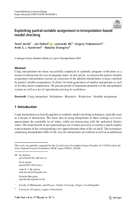 (PDF) Exploiting partial variable assignment in interpolation-based model checking