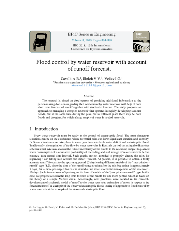 (PDF) Flood Control by Water Reservoir with Account of Runoff Forecast