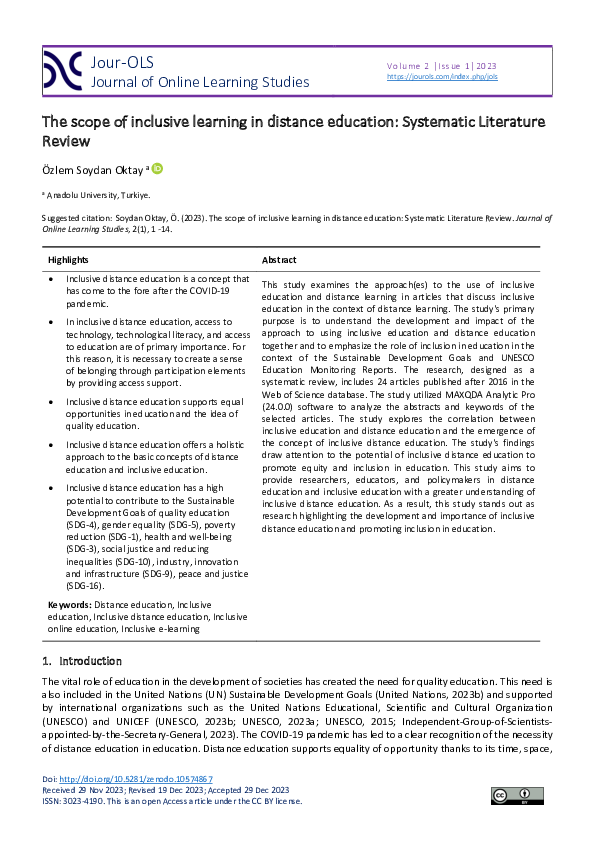 (PDF) The scope of inclusive learning in distance education: Systematic ...
