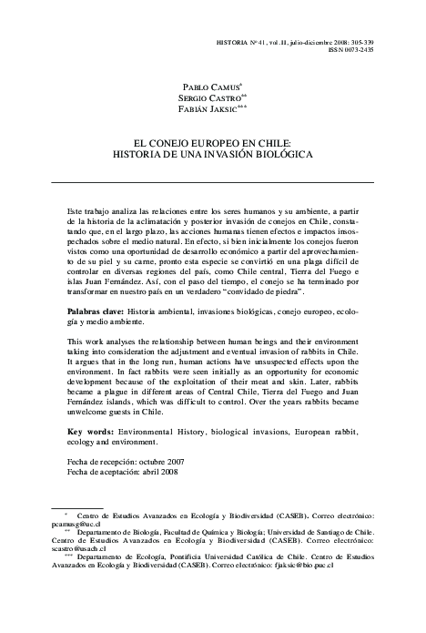 (PDF) El Conejo Europeo en Chile: Historia De Una Invasión Biológica