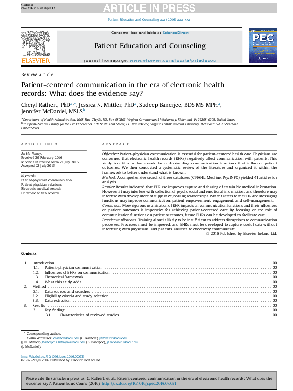 (PDF) Patient-centered communication in the era of electronic health ...