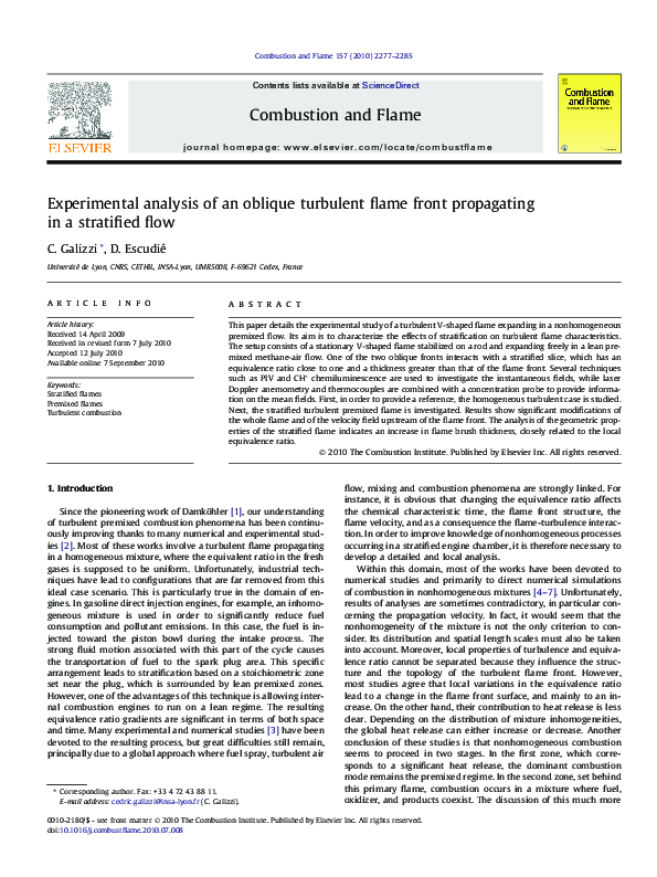 (PDF) Experimental analysis of an oblique turbulent flame front propagating in a stratified flow ...