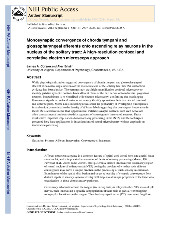 (PDF) Monosynaptic convergence of chorda tympani and glossopharyngeal ...