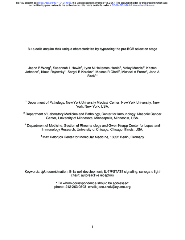 (PDF) B-1a cells acquire their unique characteristics by bypassing the ...