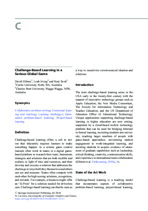 (PDF) Challenge-Based Learning in a Serious Global Game