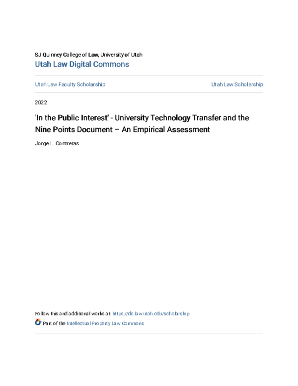 (PDF) In the Public Interest' - University Technology Transfer and the ...
