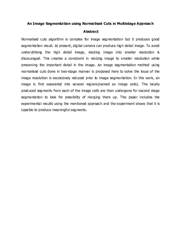 (PDF) An Image Segmentation using Normalised Cuts in Multistage Approach