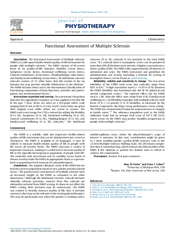 (PDF) Functional Assessment of Multiple Sclerosis