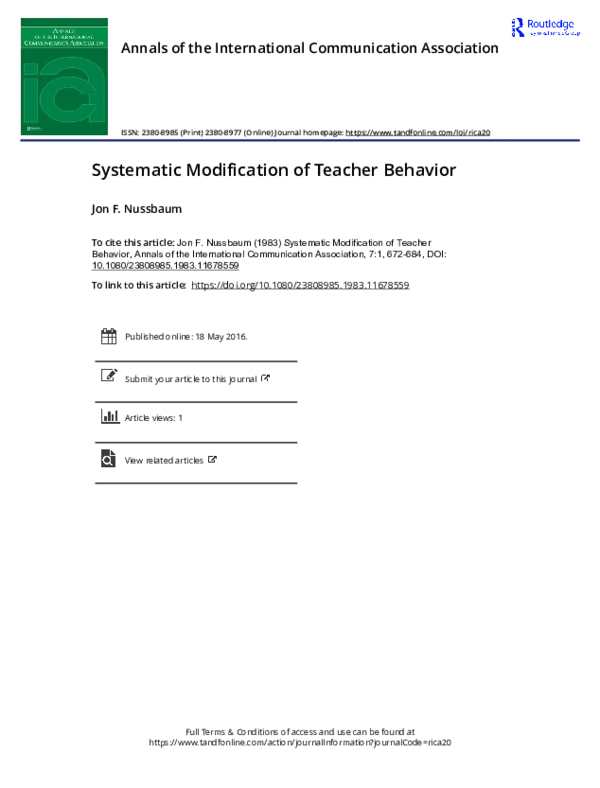 (PDF) Systematic Modification of Teacher Behavior