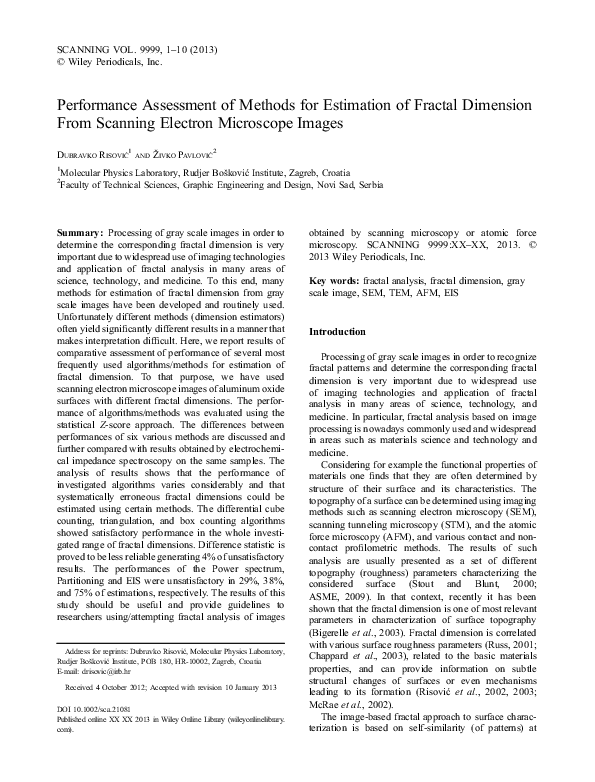 (PDF) Performance assessment of methods for estimation of fractal dimension from scanning ...