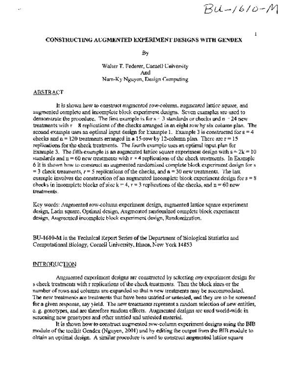 (PDF) Constructing Augmented Experiment Designs with Gendex