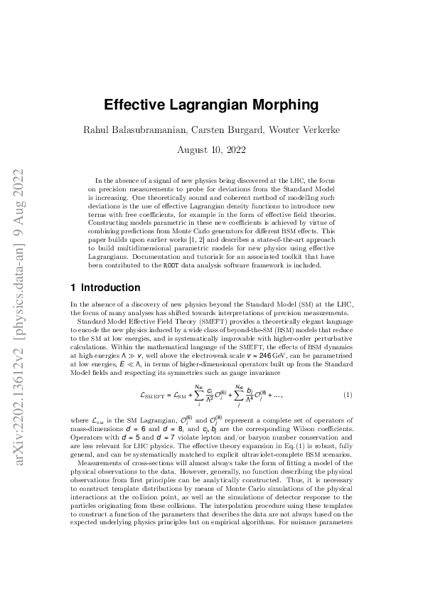 (PDF) Effective Lagrangian Morphing | Carsten Burgard - Academia.edu