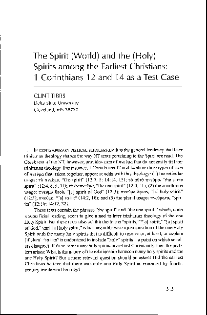 (PDF) The Spirit (World) and the (Holy) Spirits among the Earliest ...