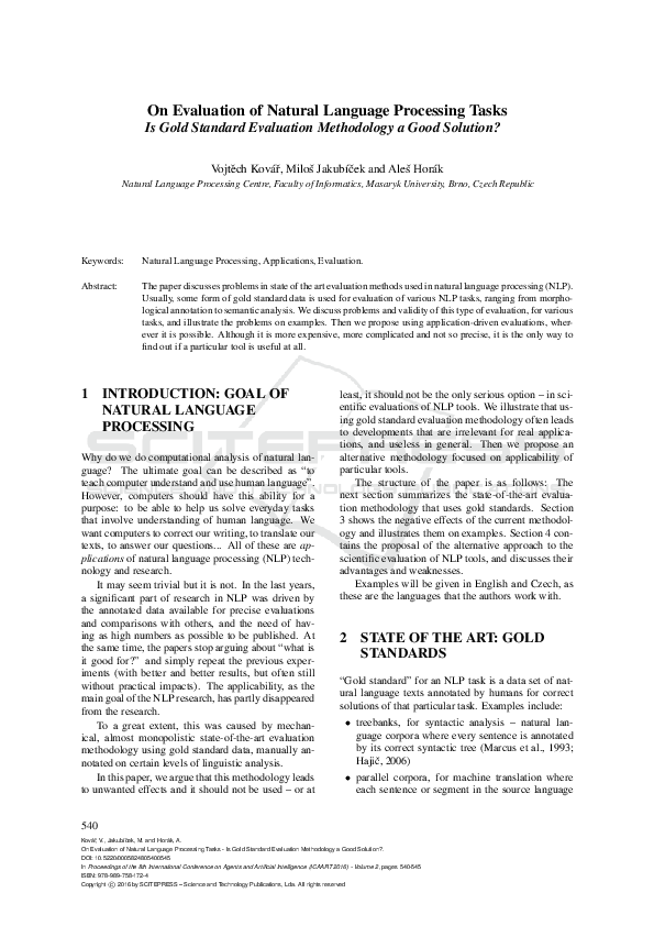 (PDF) On Evaluation of Natural Language Processing Tasks - Is Gold Standard Evaluation ...