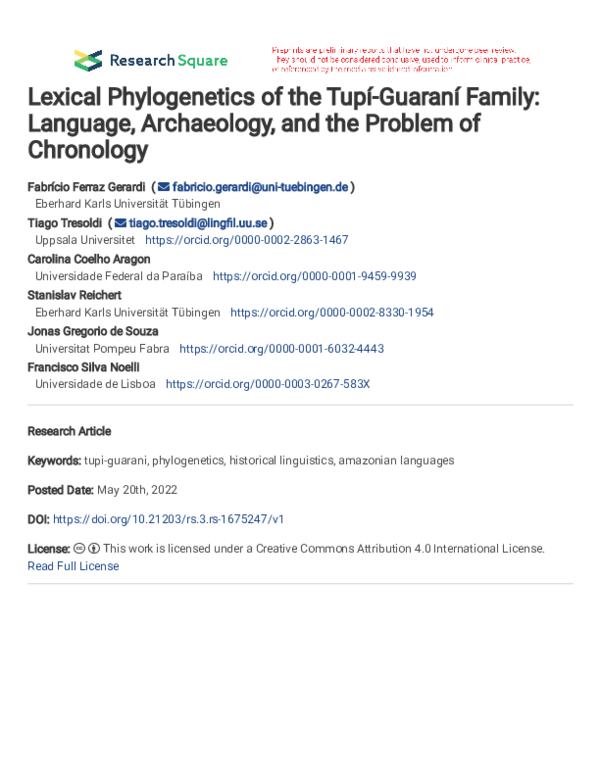 (PDF) Lexical Phylogenetics of the Tupí-Guaraní Family: Language ...