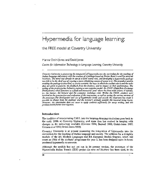 (PDF) Hypermedia for language learning: the FREE model at Coventry University