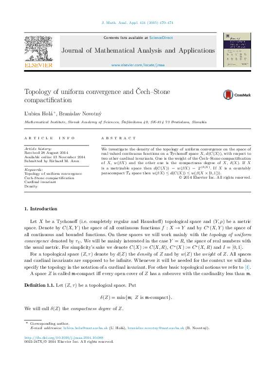 (PDF) Topology of uniform convergence and Čech–Stone compactification