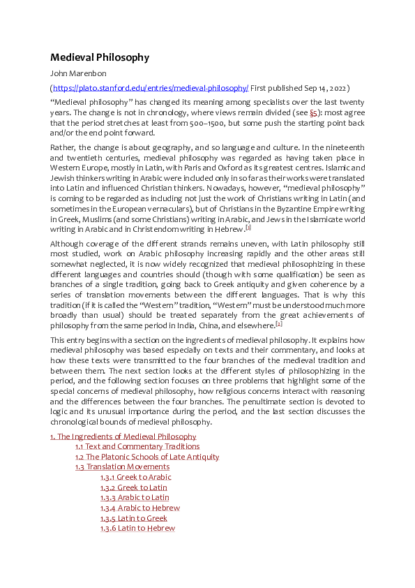 (PDF) Medieval Philosophy